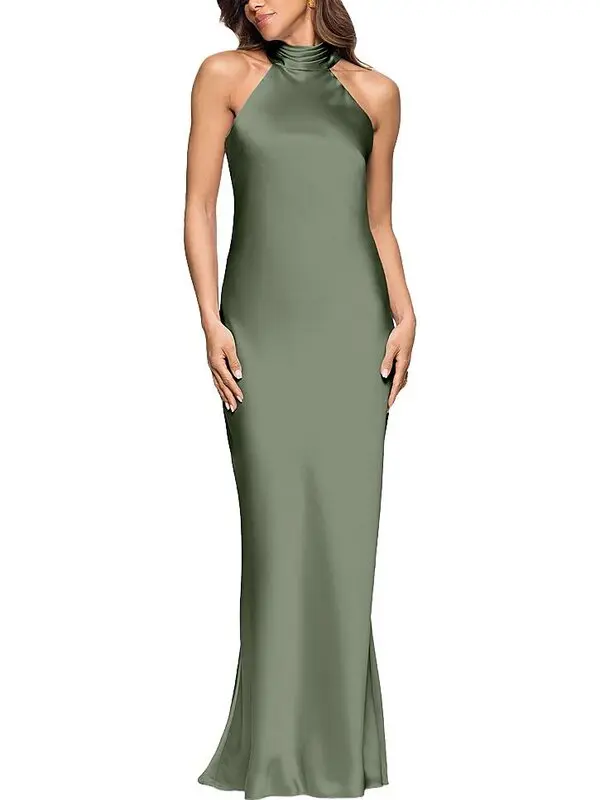 Aqua Sleeveless Satin Gown - Olive