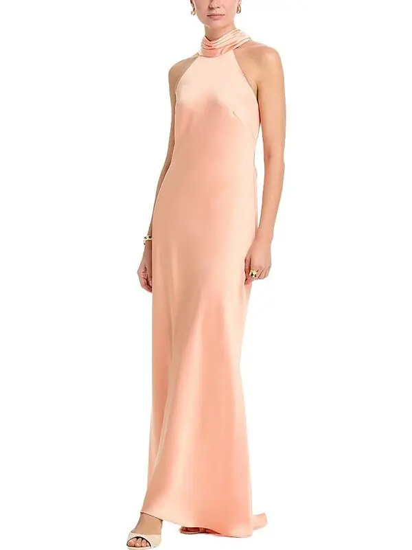 Aqua Sleeveless Satin Gown - Peach