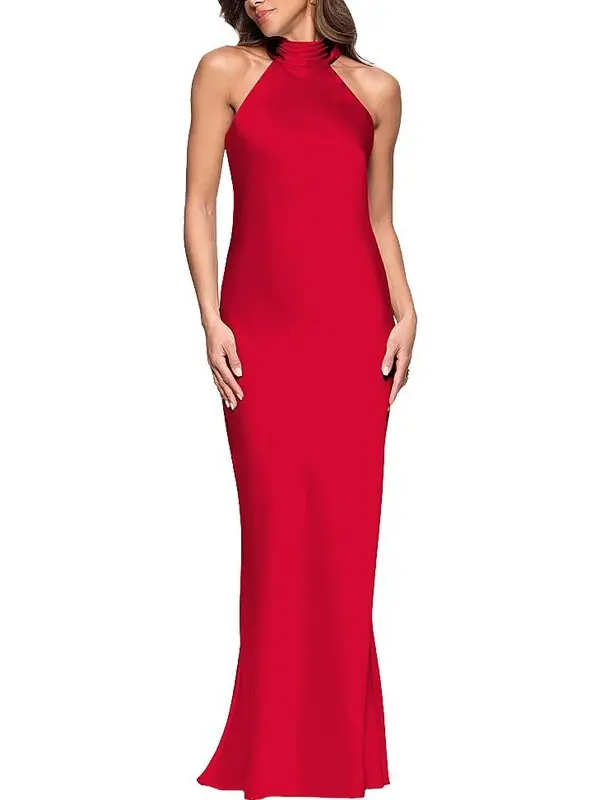 Aqua Sleeveless Satin Gown - Red
