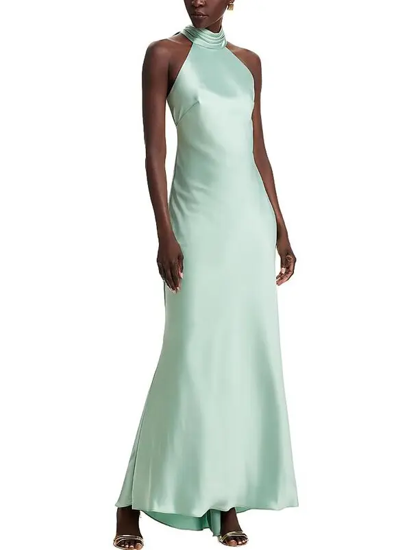 Aqua Sleeveless Satin Gown - Sage