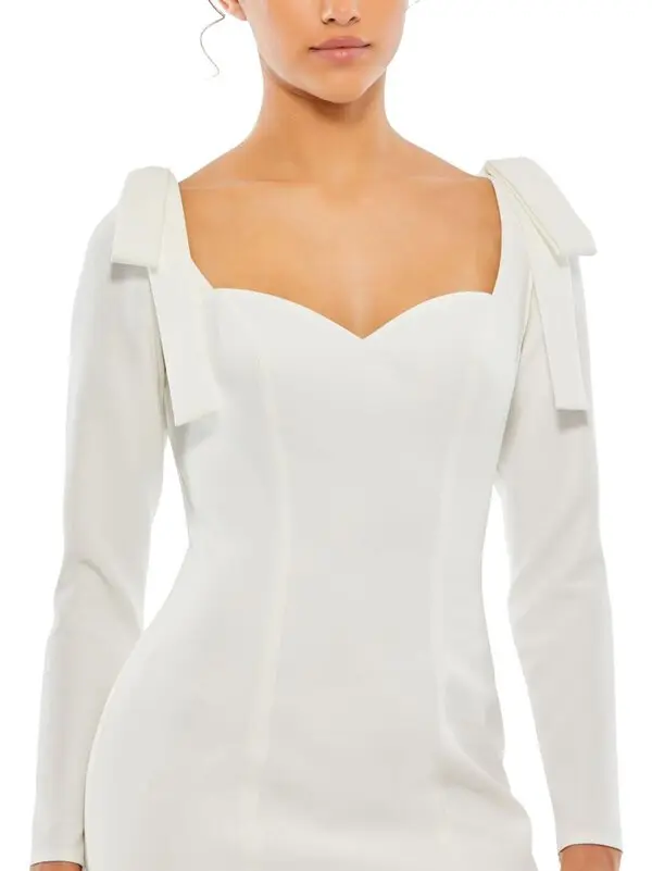 Mac Duggal Bow Shoulder Long Sleeve Mini Dress - White
