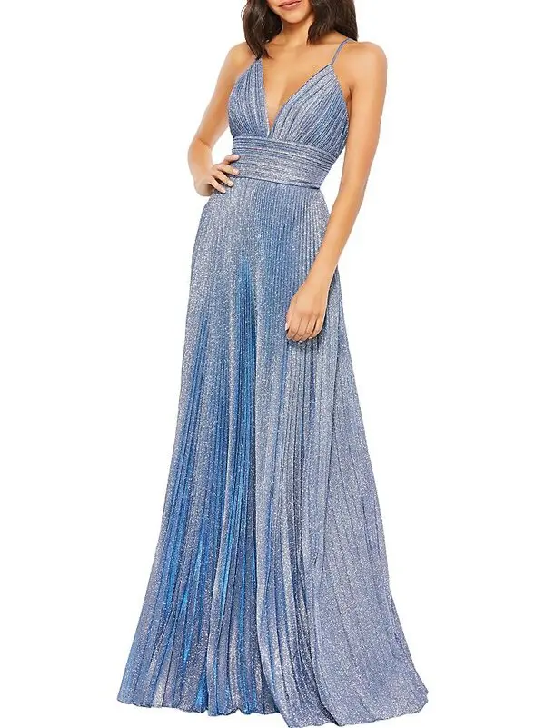 Mac Duggal Metallic Empire Gown - Royal Silver