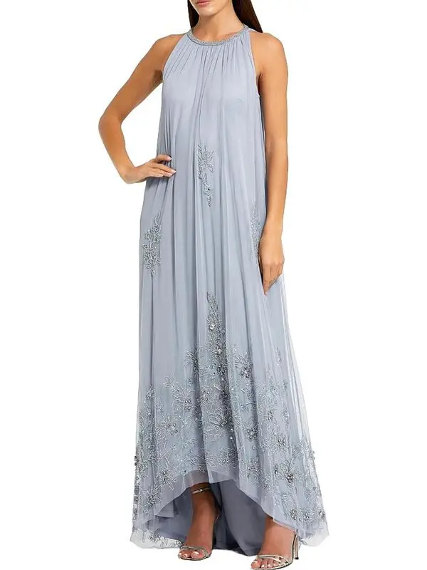 Mac Duggal High Neck Floral Embellished Gown - Powder Blue