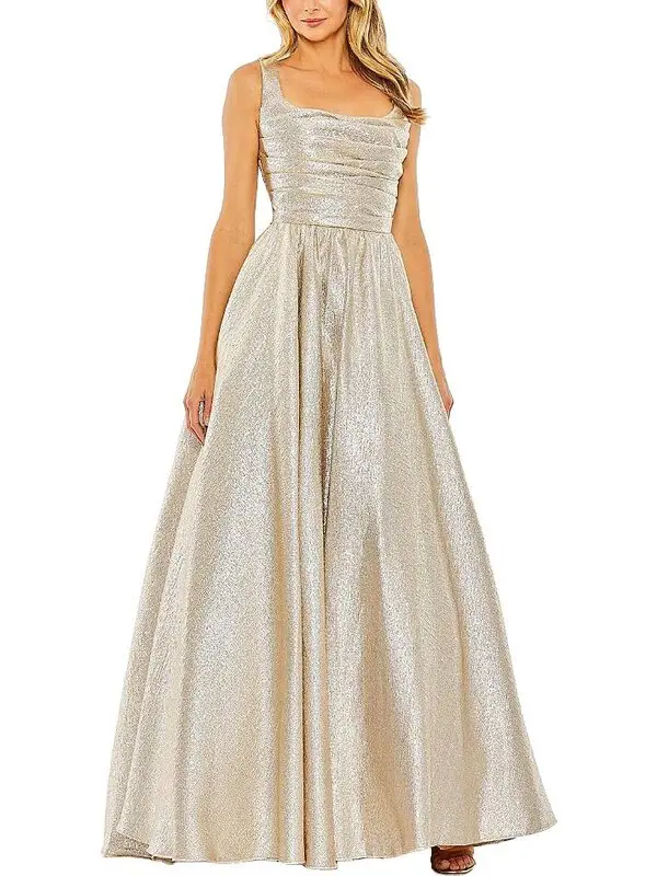 Mac Duggal Metallic Pleated Bodice Ballgown - Oyster
