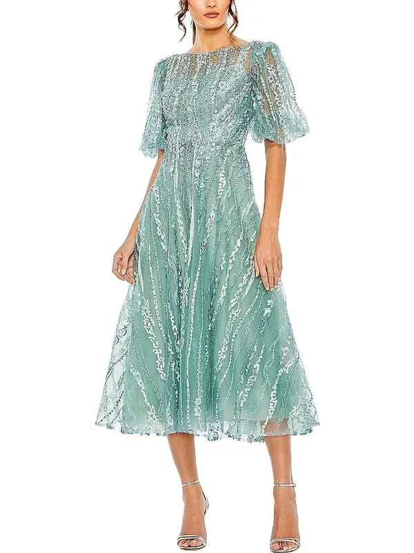Mac Duggal High Neck Embellished A-line Dress - Seafoam