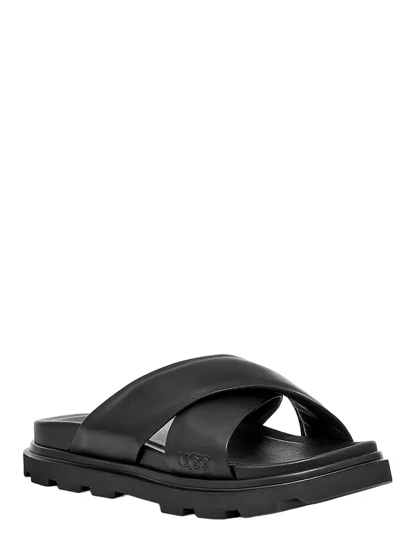 UGG Capitola Cross Leather Slides - Black