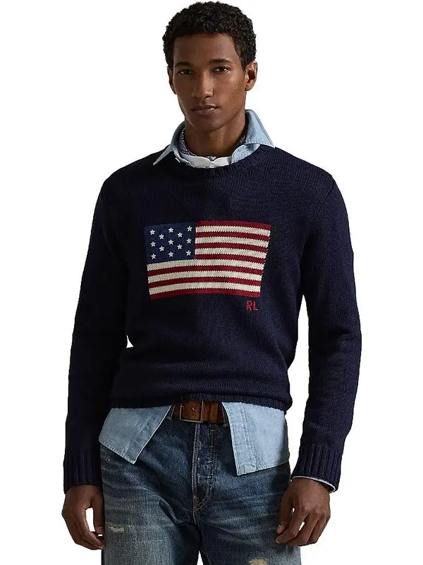 Polo Ralph Lauren Cotton American Flag Crewneck Sweater - Blue