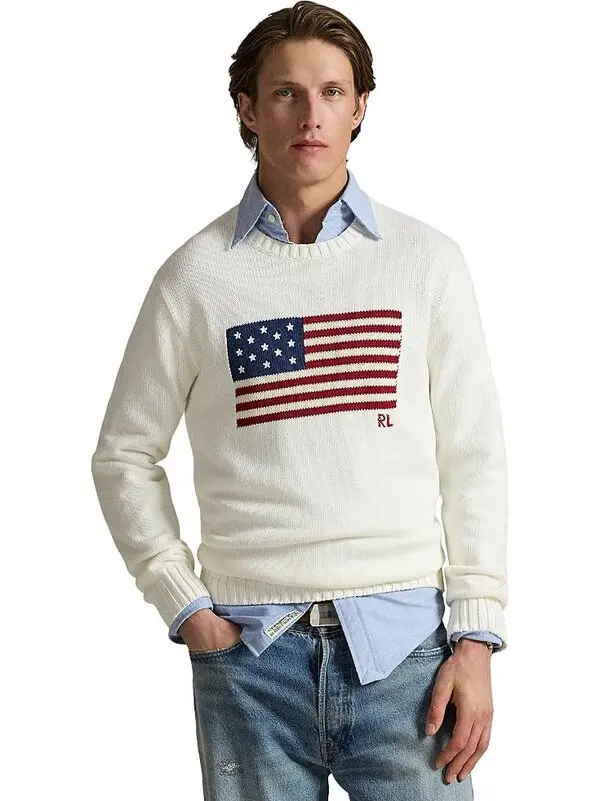 Ralph Lauren Cotton American Flag Crewneck Sweater - White