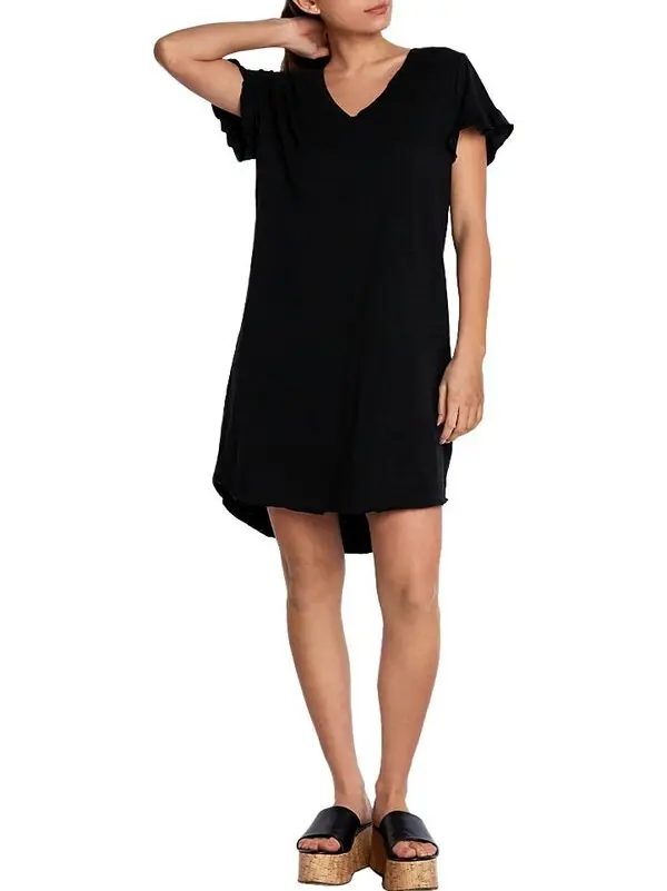 BILLY T Ruffle Sleeve V-neck T-shirt Dress - Black
