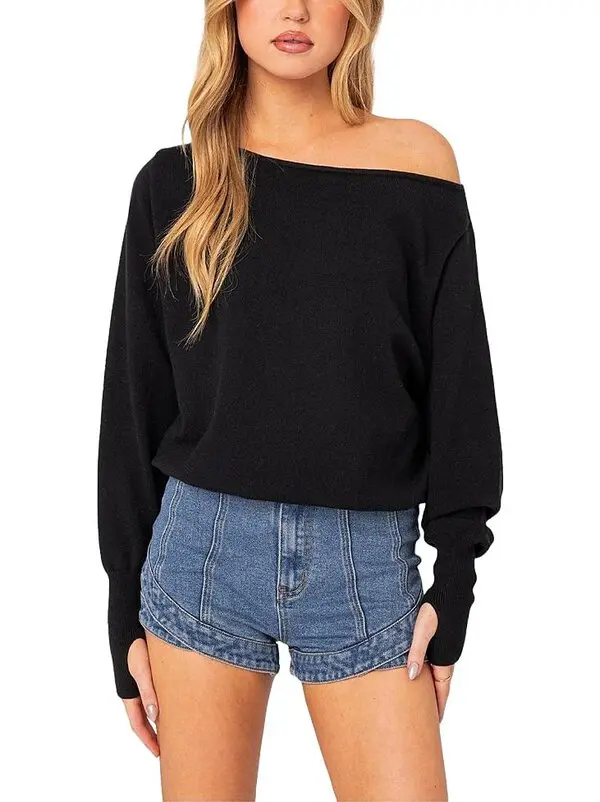 EDIKTED Off Shoulder Sweater - Black