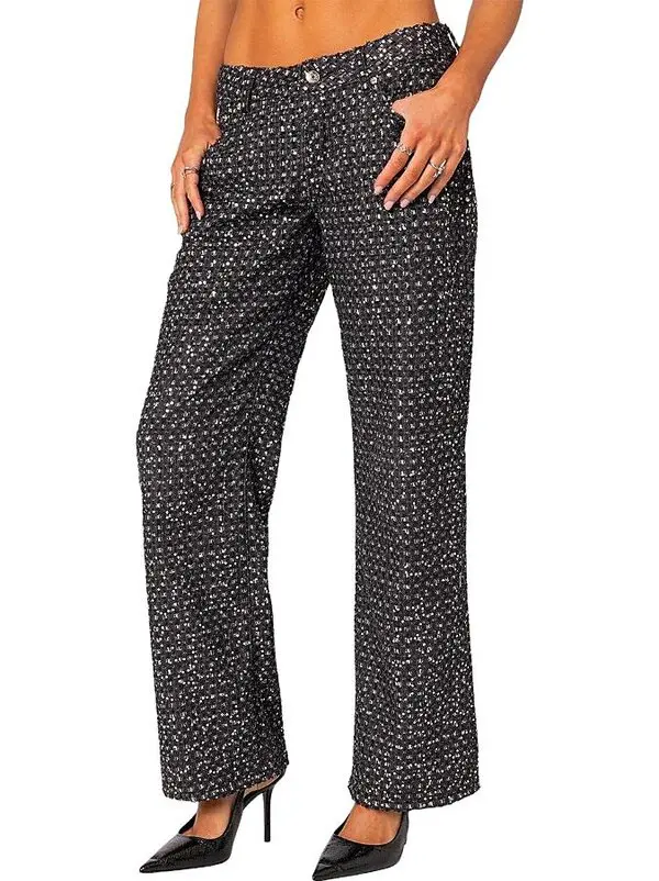 EDIKTED Nyah Sequin Loose Fit Jeans - Black
