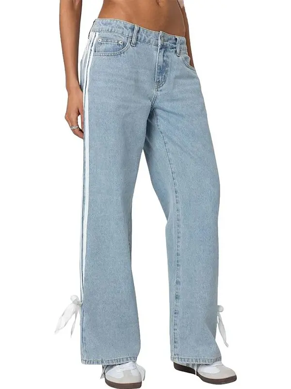 EDIKTED Washed Low Rise Ribbon Jeans - Light Blue