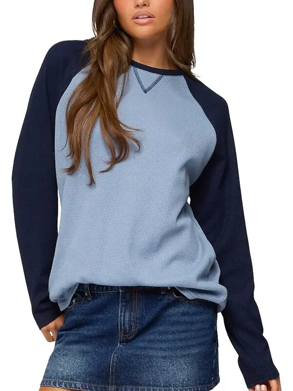 EDIKTED Oversized Waffle Top - Blue