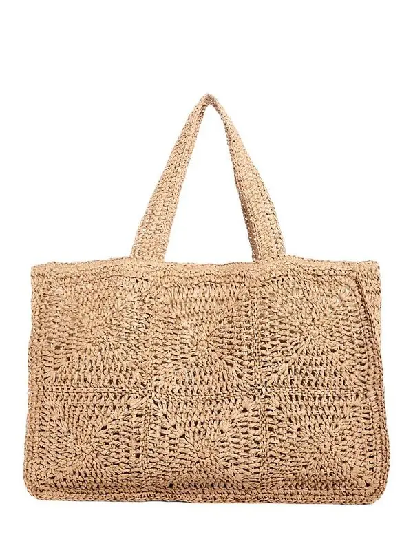 Aqua Straw Tote - Toast