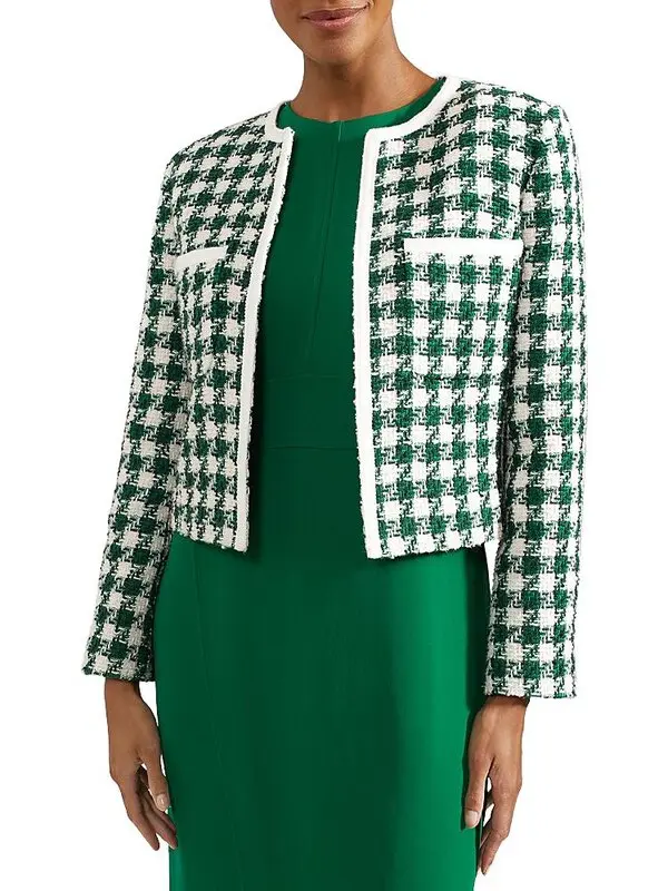 HOBBS LONDON Genevieve Houndstooth Jacket - Green Ivory