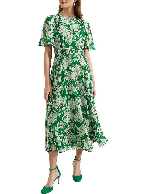 HOBBS LONDON Bronwyn Floral Print Midi Dress - Green Multi