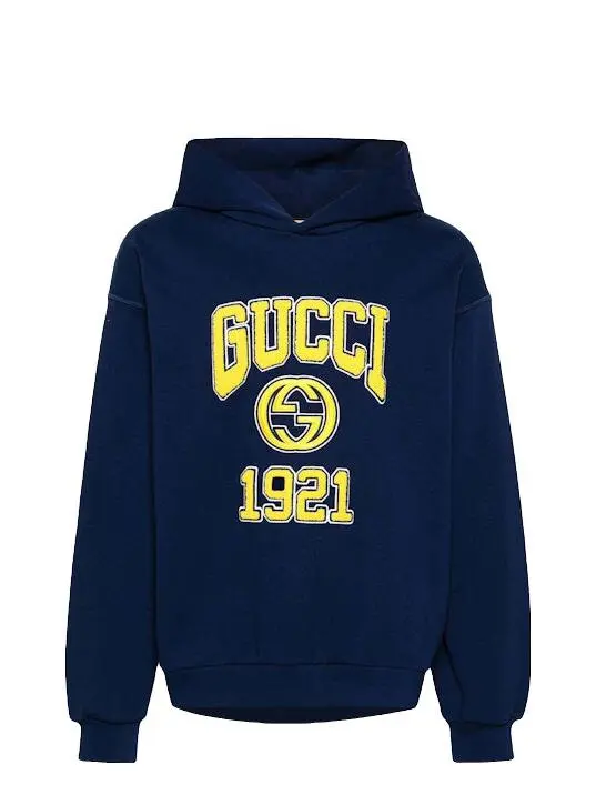 Gucci Logo Embroidery Hoodie - Navy Blue