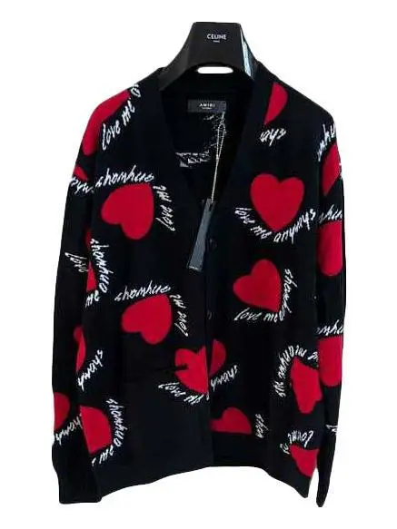 Amiri Hearts Intarsia Cardigan - Black
