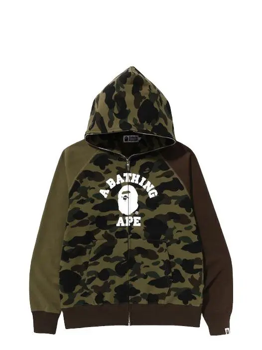 BAPE 1st Camo Crazy College Full Zip Hoodie - Green