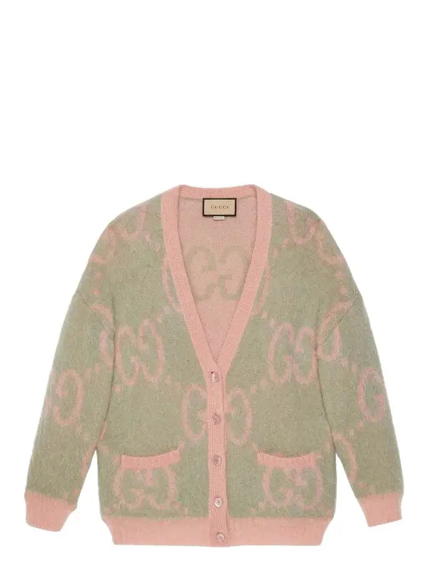 Gucci Reversible Gg Cardigan - Salmon Pink/pastel Green