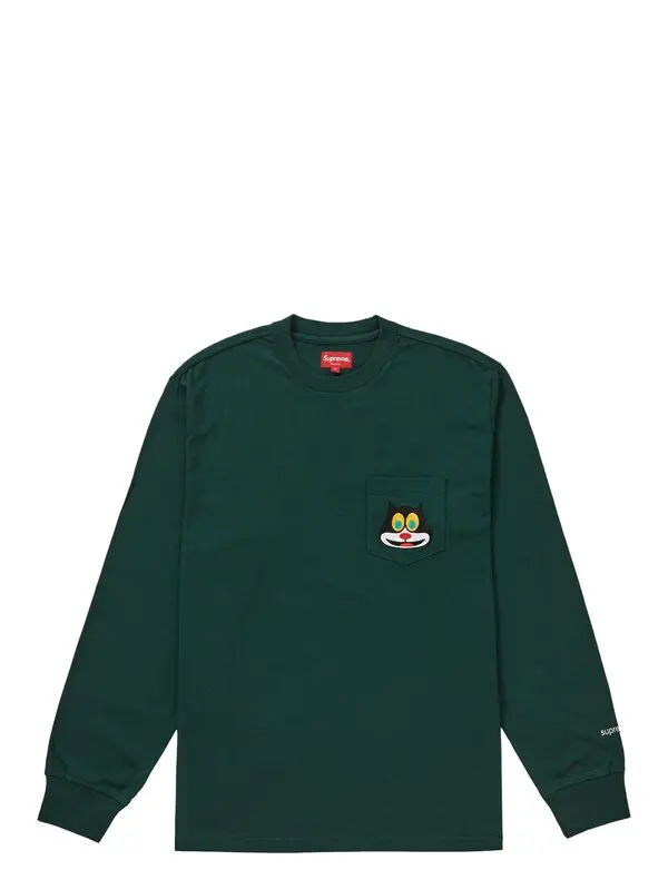 Supreme Cat Long Sleeve Pocket Tee Shirt - Dark Green