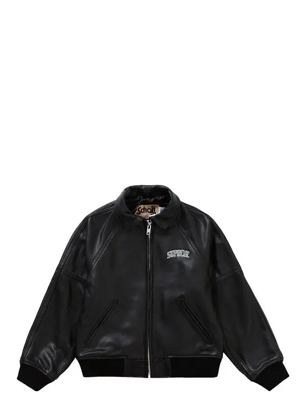 Supreme Schott Martin Wong 8 Ball Leather Varsity Jacket - Black