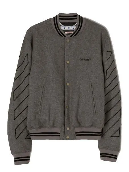 Off-White Diag Outline Wool Varsity Jacket - Grey