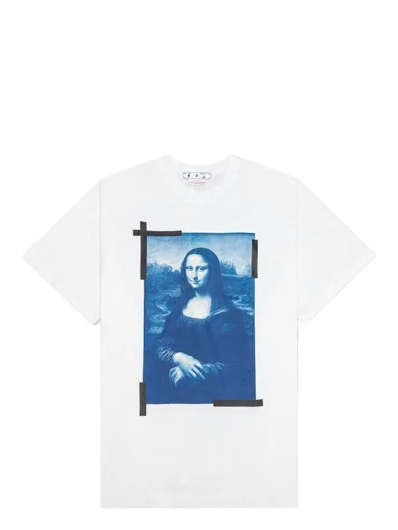 Off-White Off Mona Lisa Print Logo Oversized T-shirt - White/blue/black