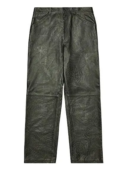 SP5DER Debossed Web Leather Pant - Black