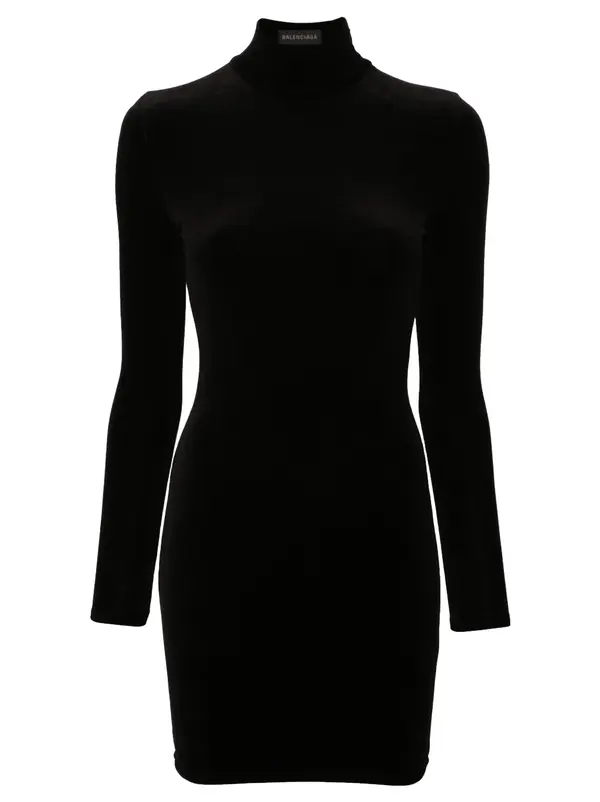 Balenciaga Logo-appliqué Velvet Minidress - Black