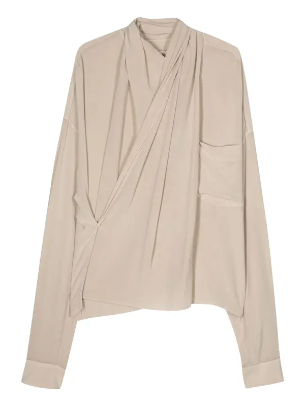 QUIRA Crepe Silk Shawl Blouse - Neutrals
