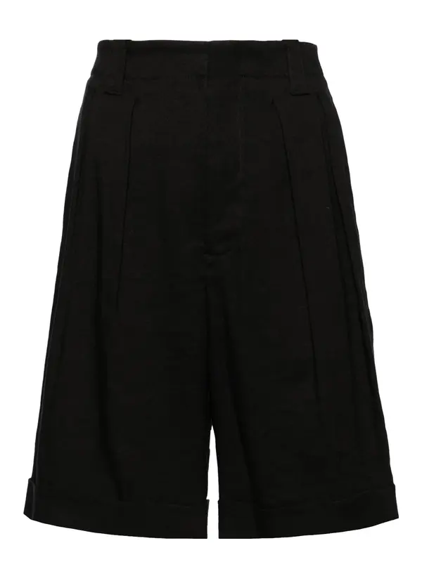 Lorena Antoniazzi Pleat-detail Linen-blend Shorts - Black