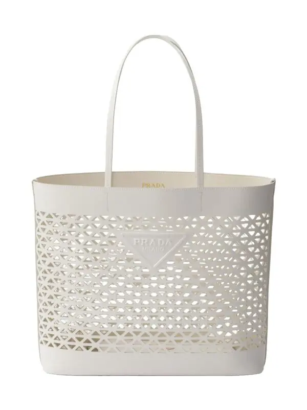 Prada Leather Logo-perforated Tote Bag - White