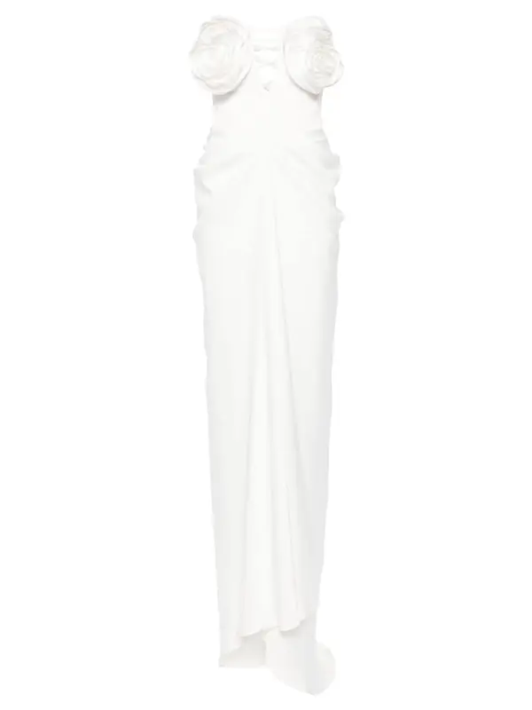 ANA RADU Floral-appliqué Draped Gown - White