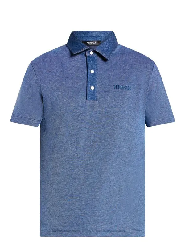 Versace Logo-embroidered Cotton Polo Shirt - Blue