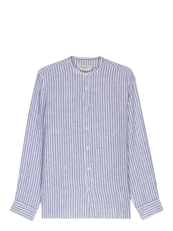 Officine Générale Striped Linen Blend Shirt - Blue