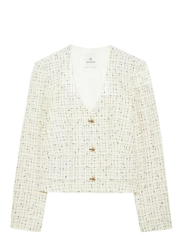 ANINE BING Anita Cropped Tweed Jacket - White