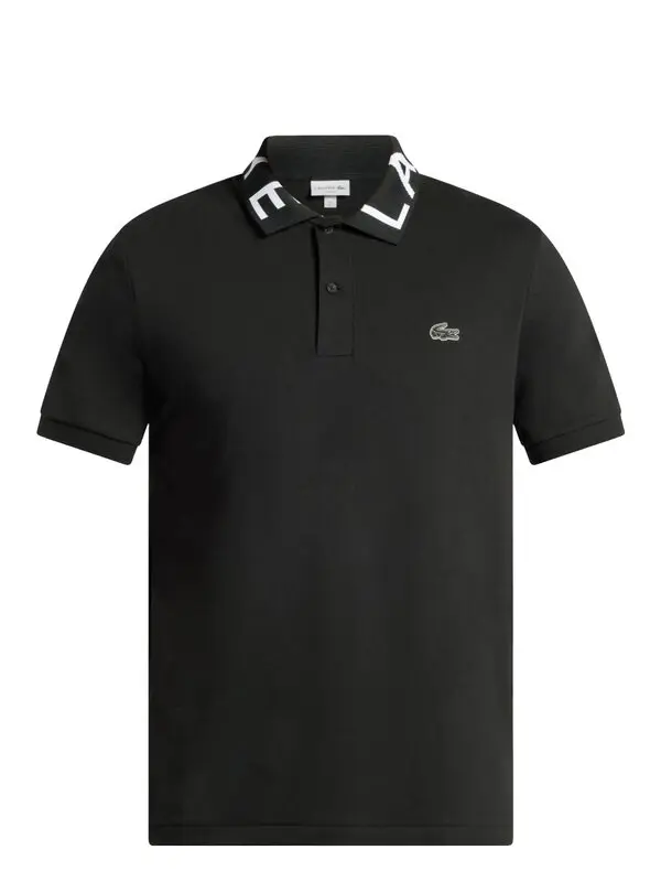 Lacoste Branded Collar Logo-appliqué Polo Shirt - Black