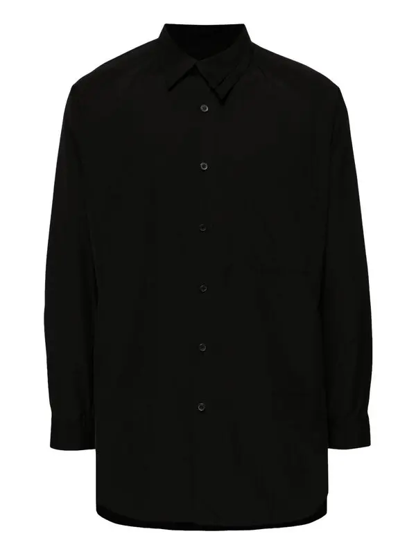 Yohji Yamamoto Asymmetric-collar Cotton Shirt - Black