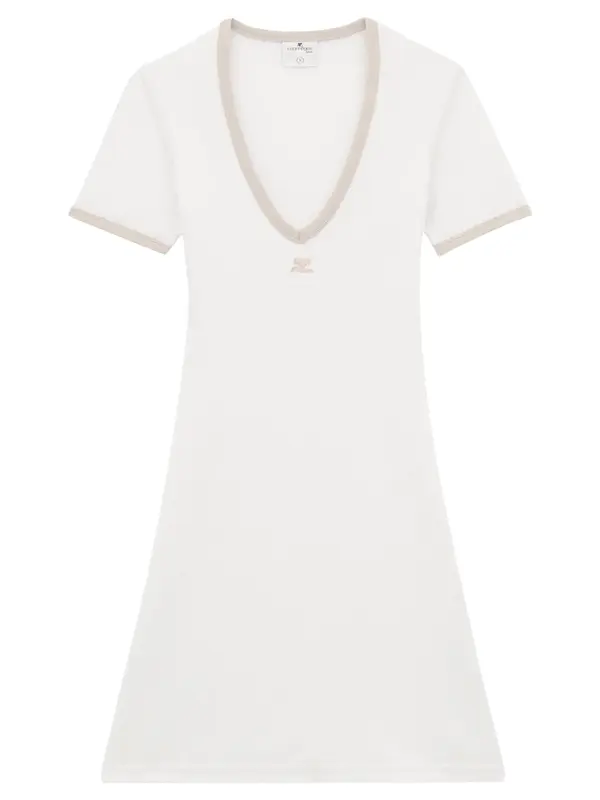 COURREGES Logo-patch Mini Dress - White