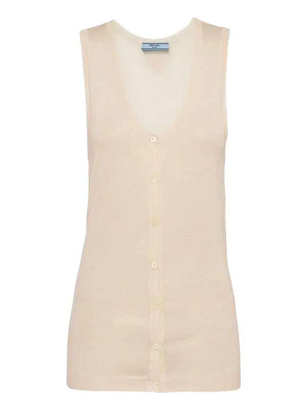 Prada Buttoned Cashmere Tank Top - Neutrals