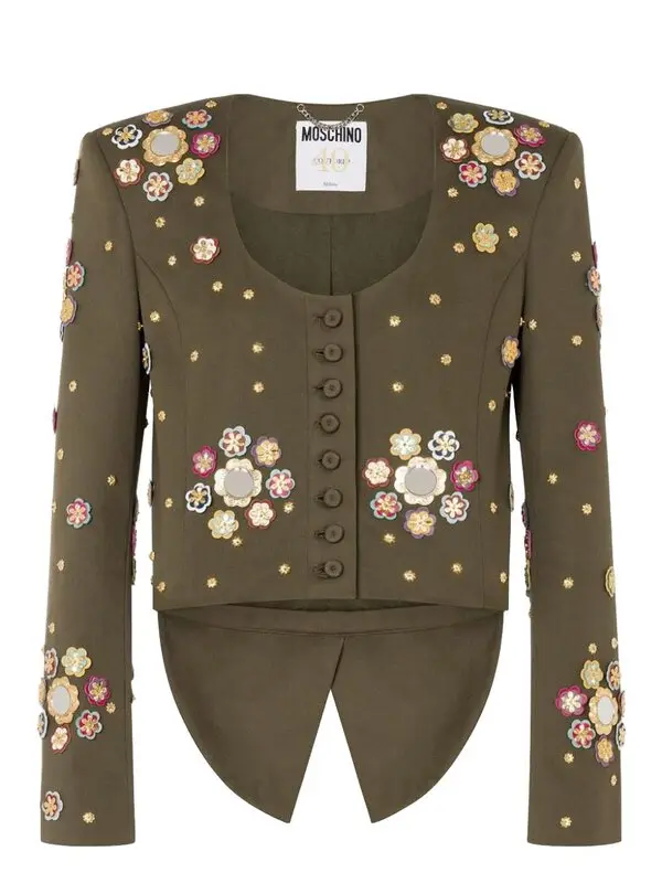 Moschino Floral-appliqué Cropped Jacket - Green
