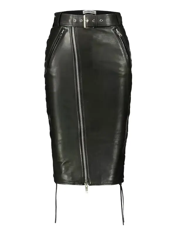 Balenciaga Leather Midi Skirt - Black