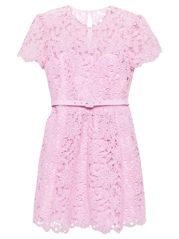 SELF-PORTRAIT Guipure-lace Belted Mini Dress - Pink