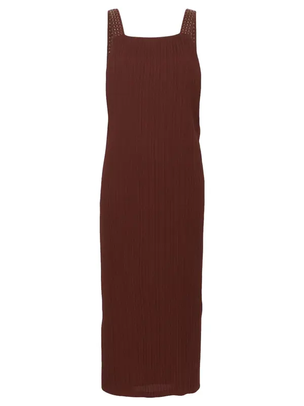 ALYSI Interwoven-straps Plissé Midi Dress - Brown
