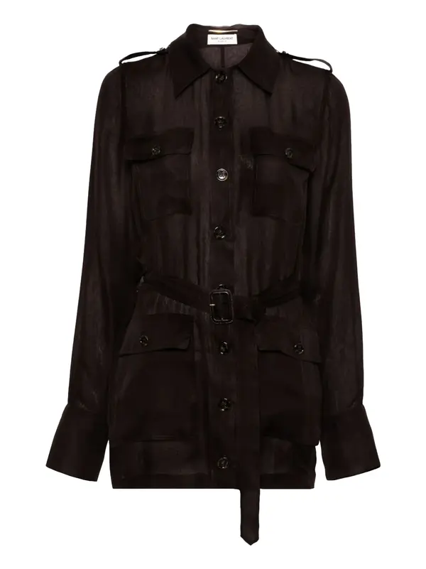 Saint Laurent Saharienne Mini Dress - Brown