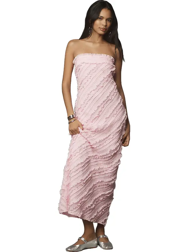 Endless Rose Strapless Textured Column Midi Dress - Pink