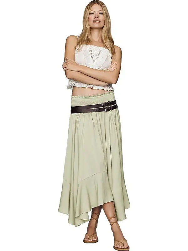 Anthropologie Smocked-waist Asymmetric Skirt - Alfalfa