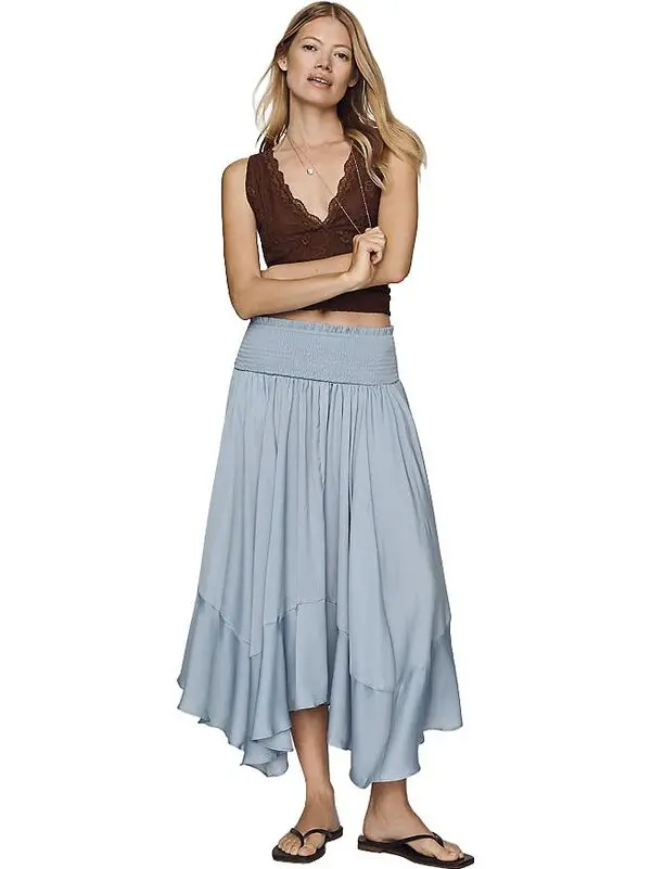 Anthropologie Smocked-waist Asymmetric Skirt - Cloudy Blue