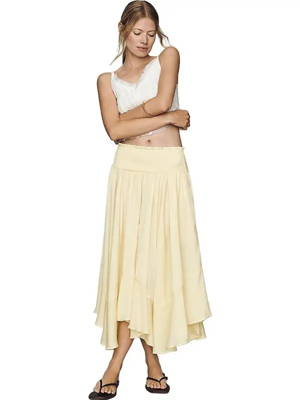 Anthropologie Smocked-waist Asymmetric Skirt - Lemonade